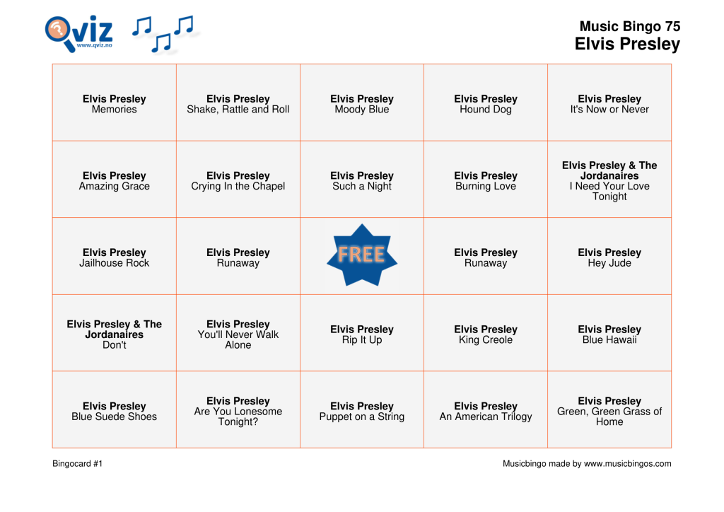 Elvis Presley - Music Bingo 75 - Qviz Musicbingos