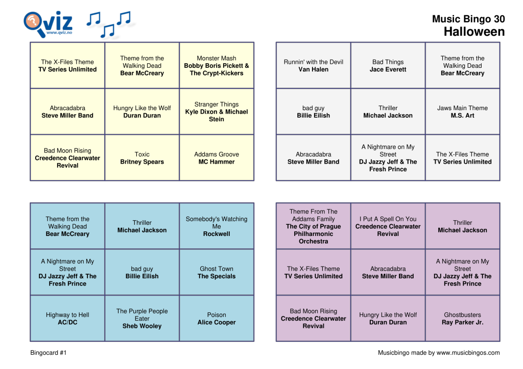 Halloween - Music Bingo 30 - Qviz Musicbingos
