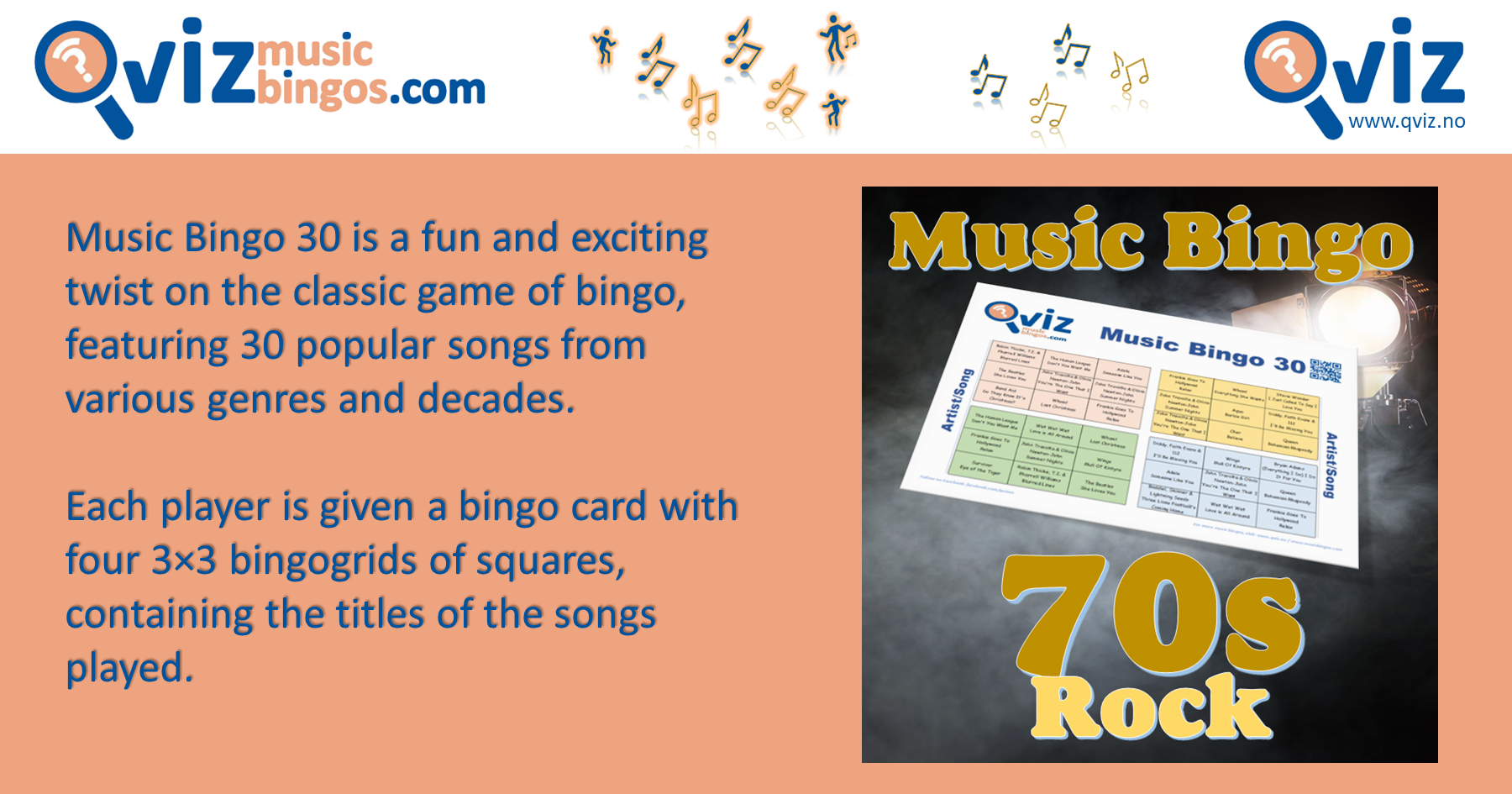 70s Rock - Music Bingo 30 - Qviz Musicbingos