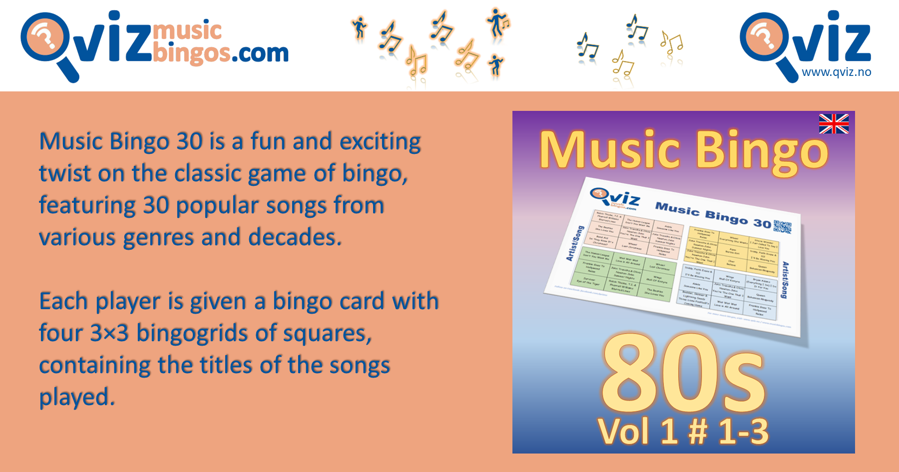 80s Vol 1# 1-3 - Music Bingo 30 Collection - Qviz Musicbingos