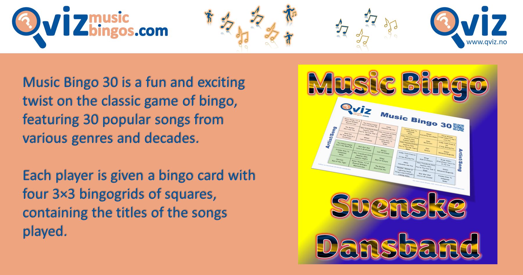 Swedish Dansband - Music Bingo 30 - Qviz Musicbingos
