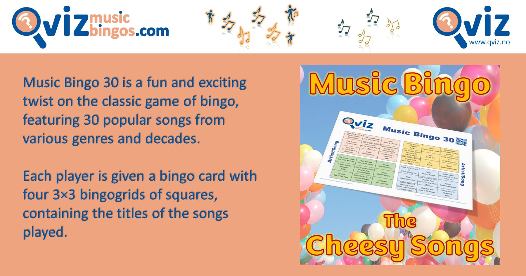 The Cheesy Songs - Music Bingo 30 - Qviz Musicbingos