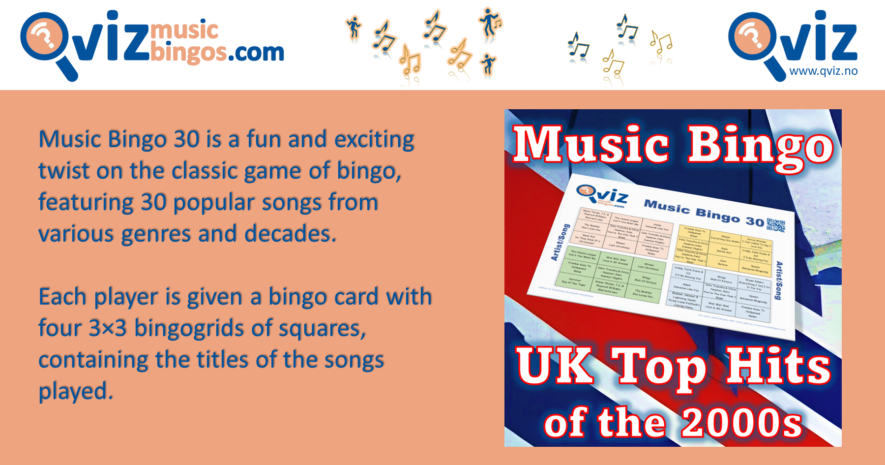 UK Top Hits of the 2000s - Music Bingo 30 - Qviz Musicbingos