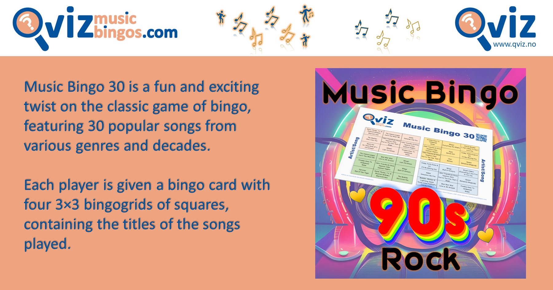90s Rock - Music Bingo 30 - Qviz Musicbingos