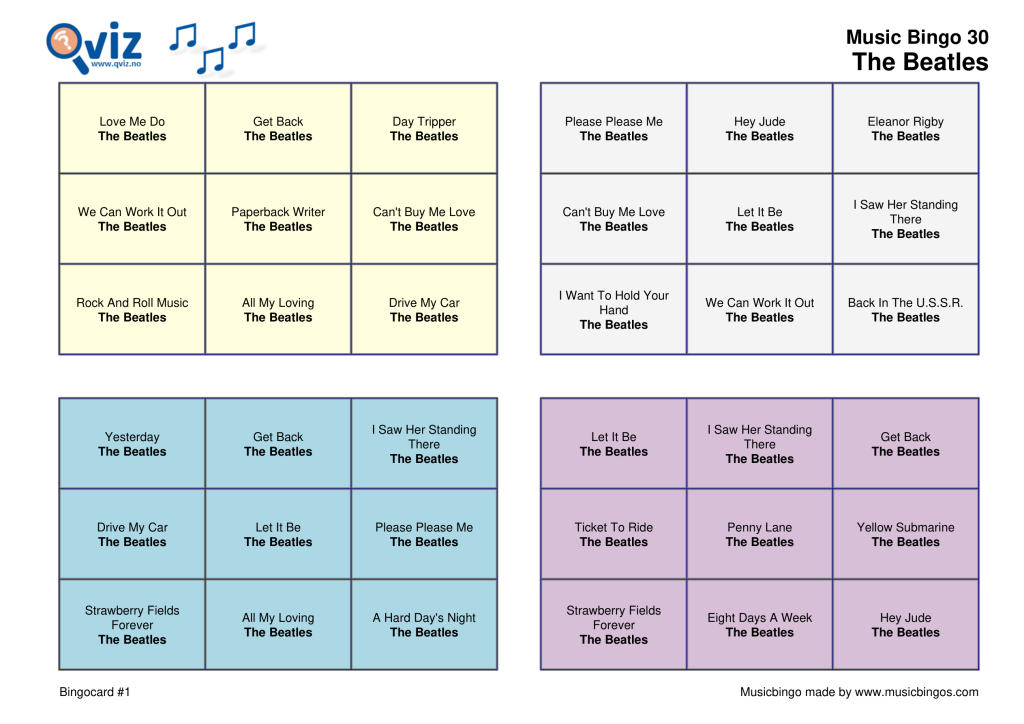 The Beatles - Music Bingo 30 - Qviz Musicbingos