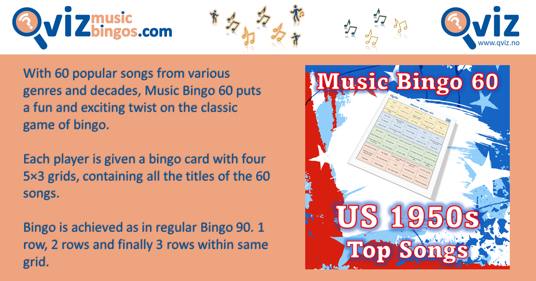 US 1950s Top Songs - Music Bingo 60 - Qviz Musicbingos