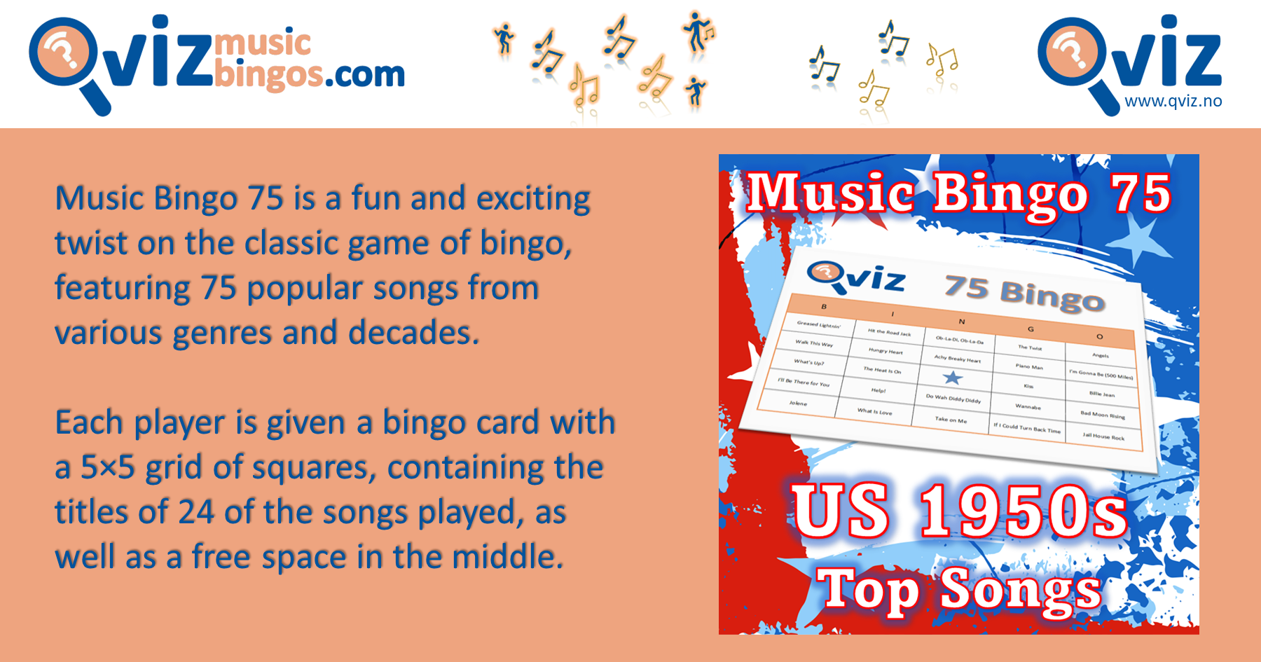US 1950s Top Songs - Music Bingo 75 - Qviz Musicbingos